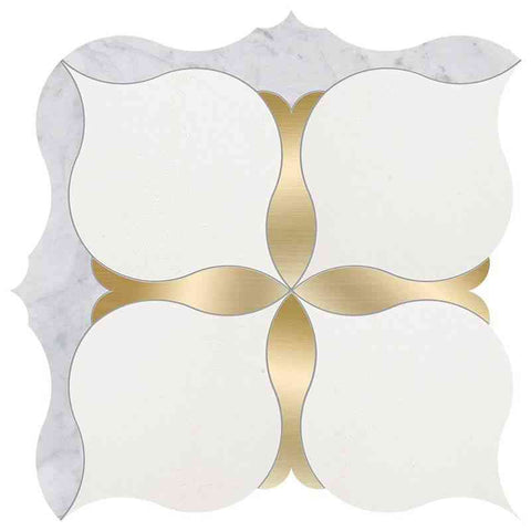 Snow White Limestone, Brass, Carrara Honed Limestone Waterjet Decos ...