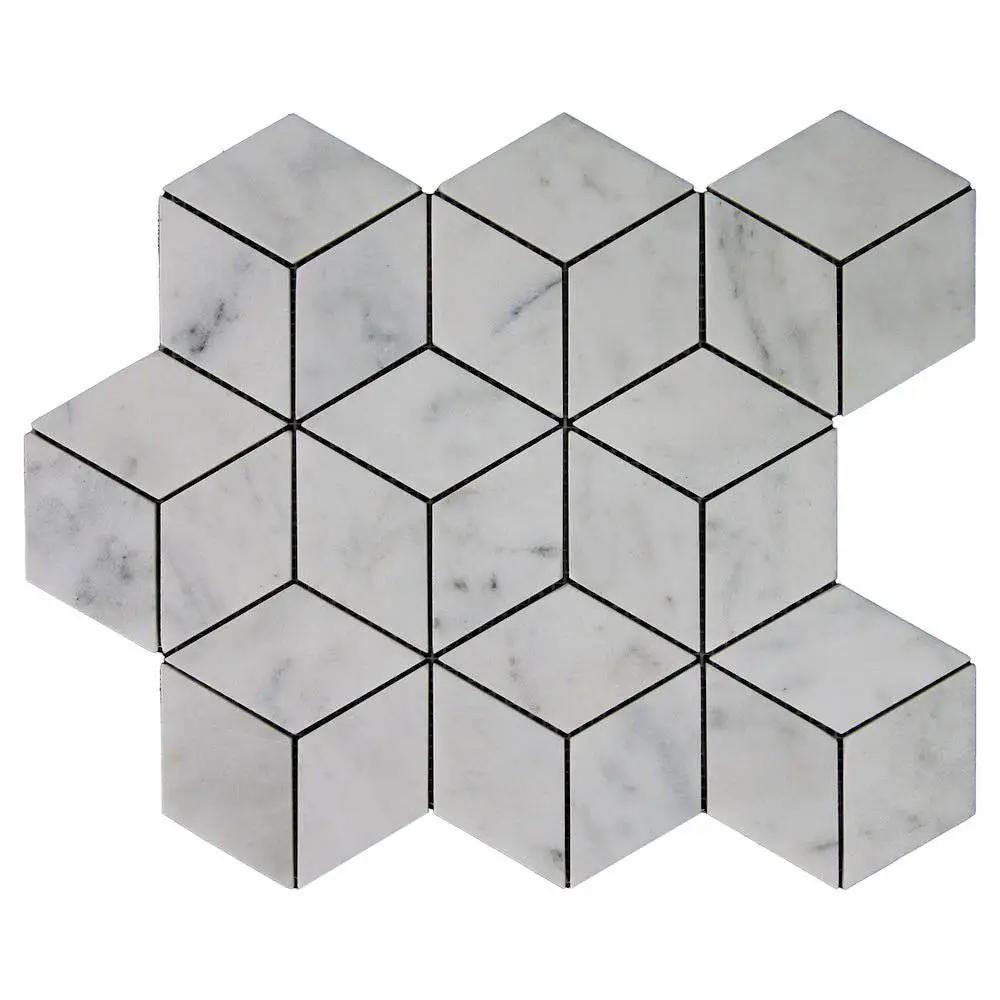 Carrara T Grooved Marble 3D Cube Marble Mosaic Tiles - intmarble.com ...