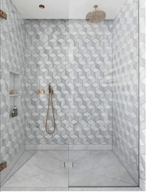 Carrara T Grooved Marble 3D Cube Marble Mosaic Tiles - intmarble.com ...